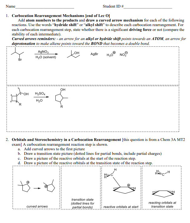 Solved 1. ﻿Carbocation Rearrangement Mechanisms [end of Lec | Chegg.com