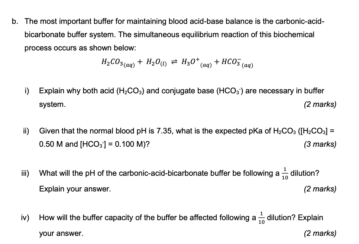 Solved b. The most important buffer for maintaining blood | Chegg.com