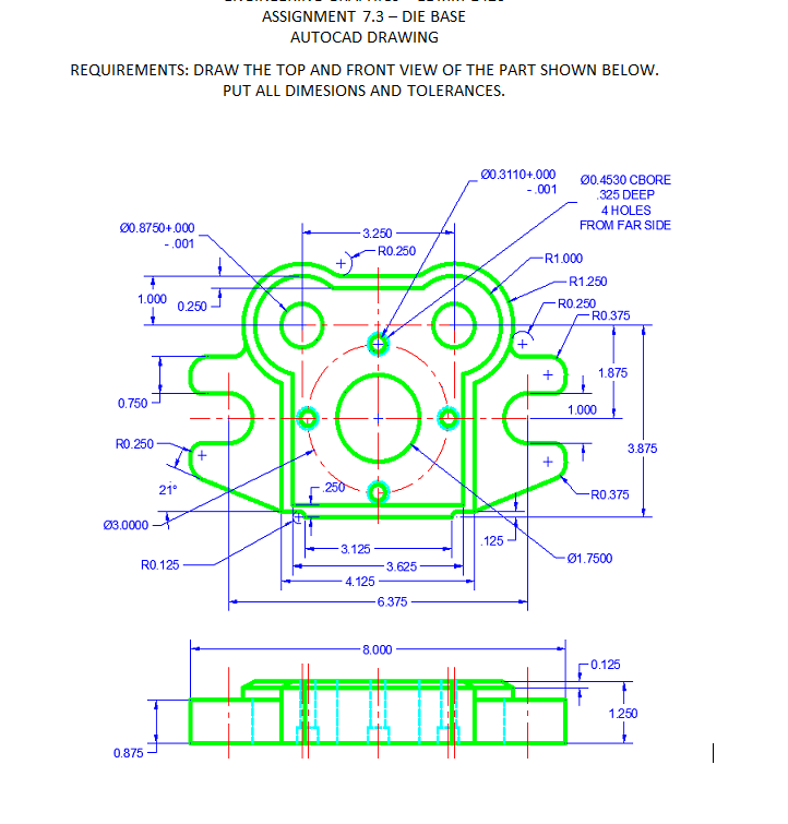 Solved ASSIGNMENT 7.3 - DIE BASE AUTOCAD DRAWING | Chegg.com