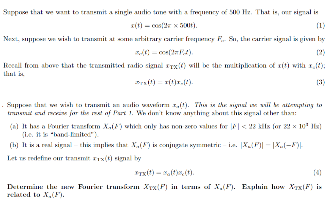 Solved x(t)=cos(2π×500t). Next, suppose we wish to transmit | Chegg.com