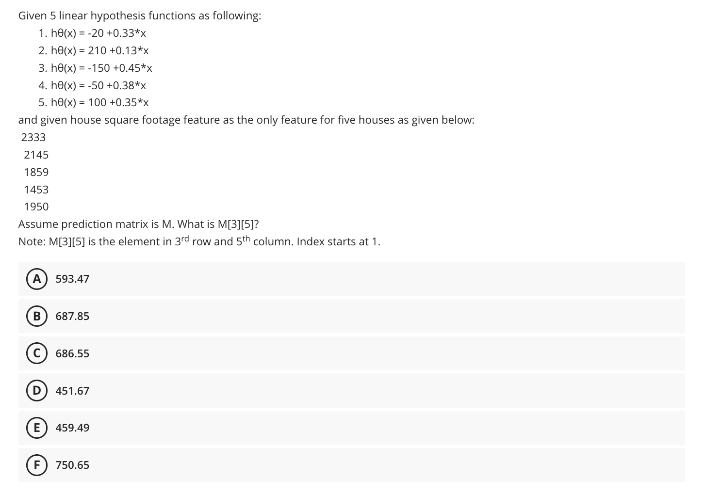 Solved Given 5 linear hypothesis functions as following: 1. | Chegg.com