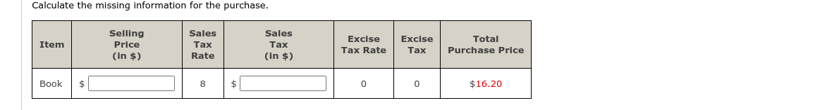 Solved Calculate the missing information for the purchase. | Chegg.com