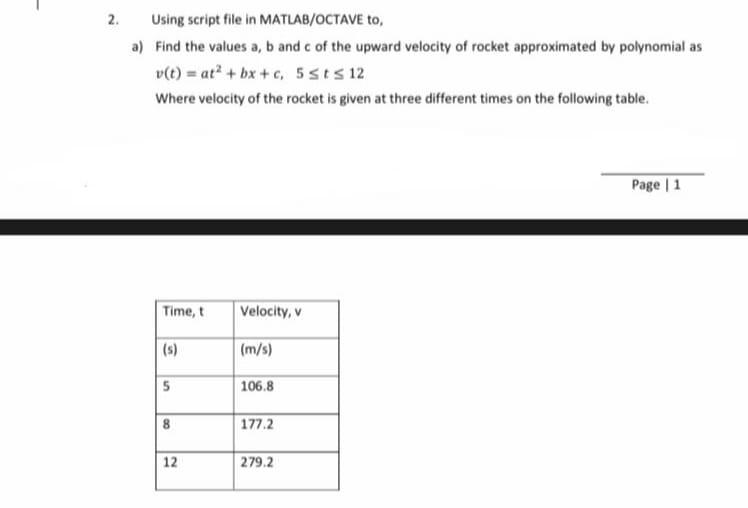 Solved 2 Using Script File In Matlab Octave To A Find The