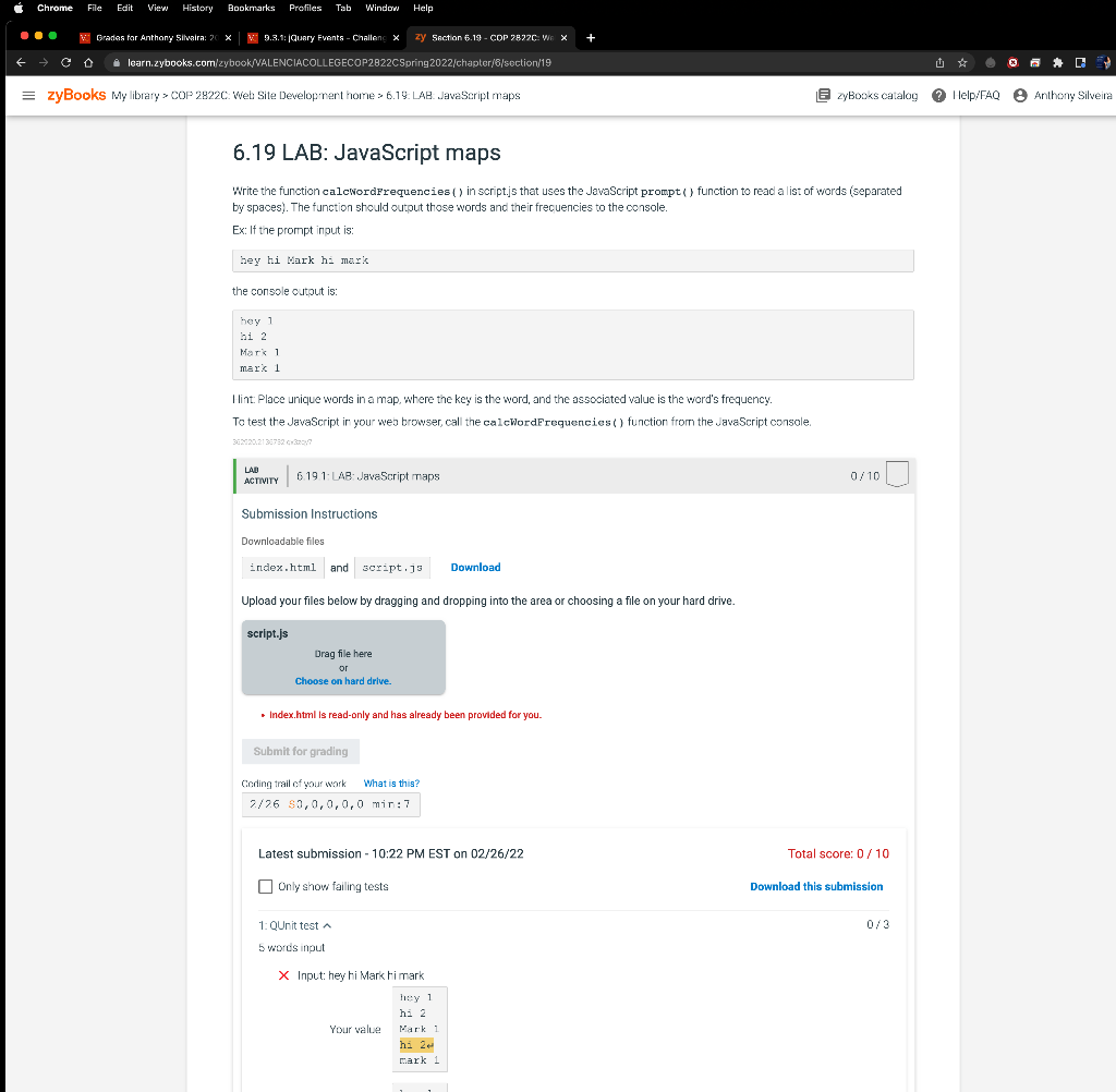 Solved Chrome File Edit View History Bookmarks Profiles Tab | Chegg.com