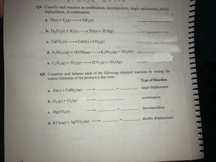 Solved 04 Classify each reaction as combination, | Chegg.com