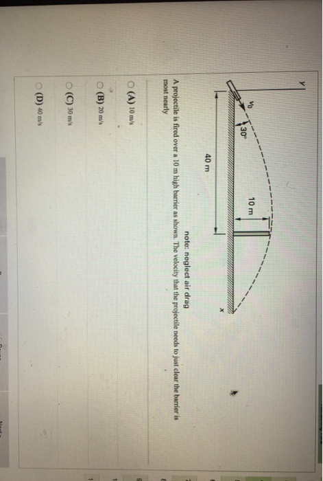 Solved 10 m 30° 40 m note: neglect air drag A projectile is | Chegg.com