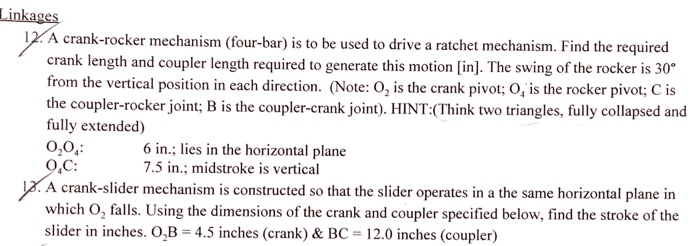 Solved A crank-rocker mechanism (four-bar) is to be used to | Chegg.com