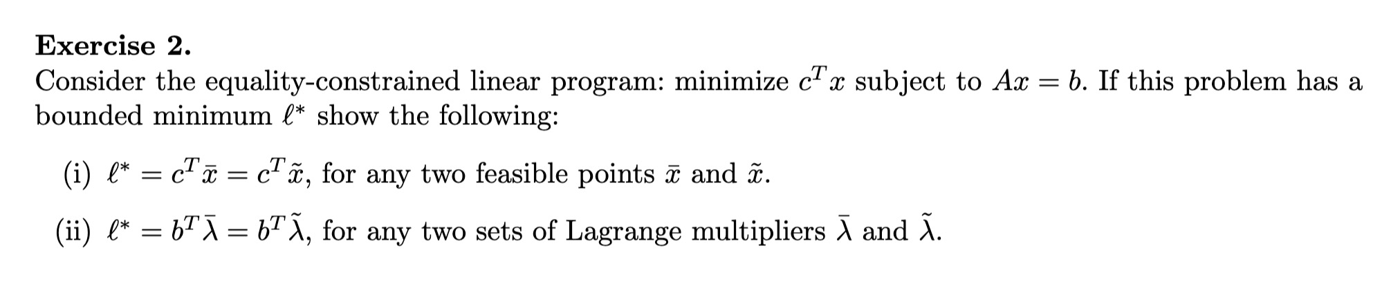 Exercise 2. Consider the equality-constrained linear | Chegg.com