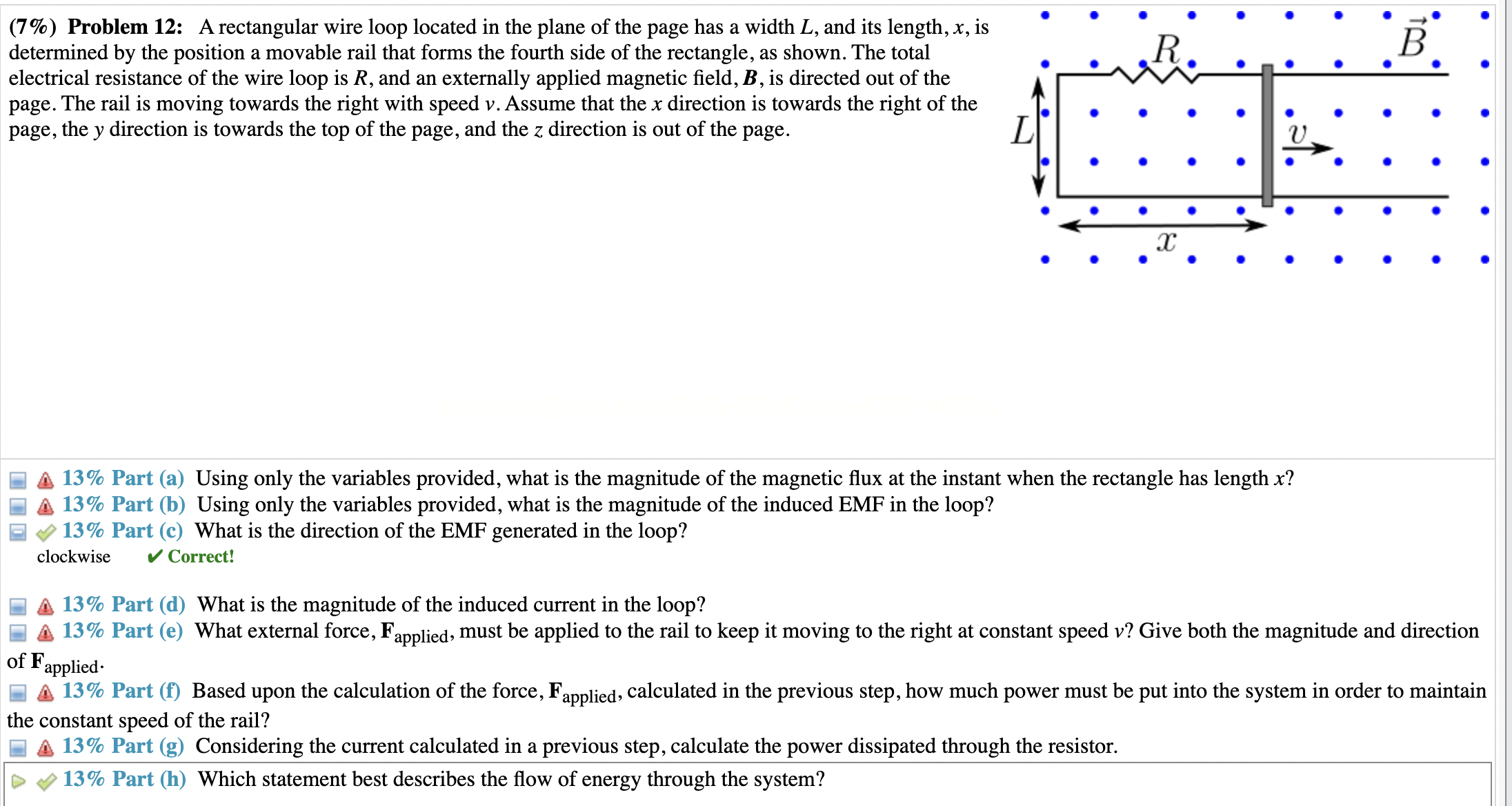 Solved (7\%) Problem 9: A loop of wire with radius r=0.065 m | Chegg.com