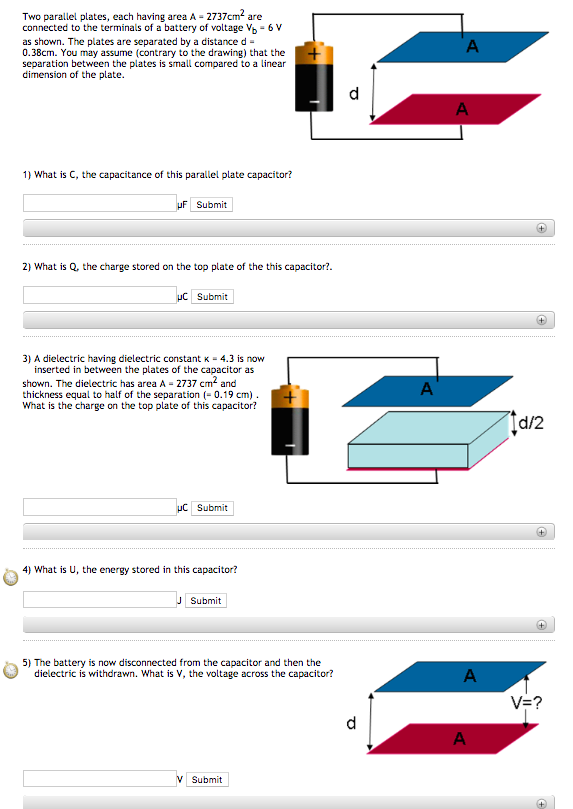Solved Two parallel plates, each having area A- 2737cm are | Chegg.com