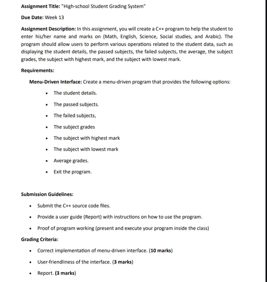 Solved Assignment Title: "High-school Student Grading | Chegg.com
