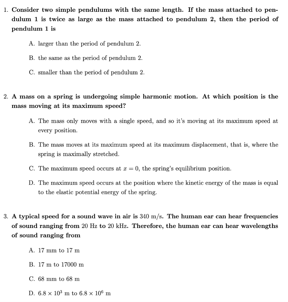 Solved 1. Consider two simple pendulums with the same | Chegg.com