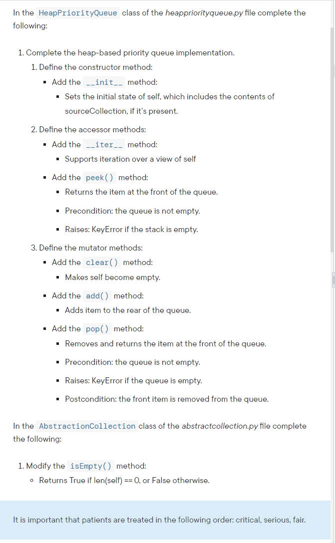 Solved In the class of the heappriorityqueue.py file | Chegg.com