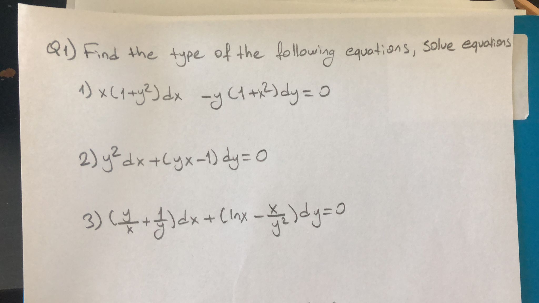 Solved Q1) Find the type of the following equations, solve | Chegg.com