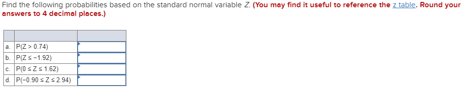 Solved Find the following probabilities based on the | Chegg.com