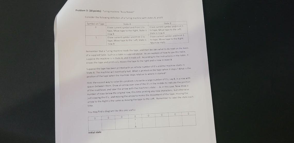 Solved Problem 3: (10 points) Turing machine "Busy Beaver | Chegg.com