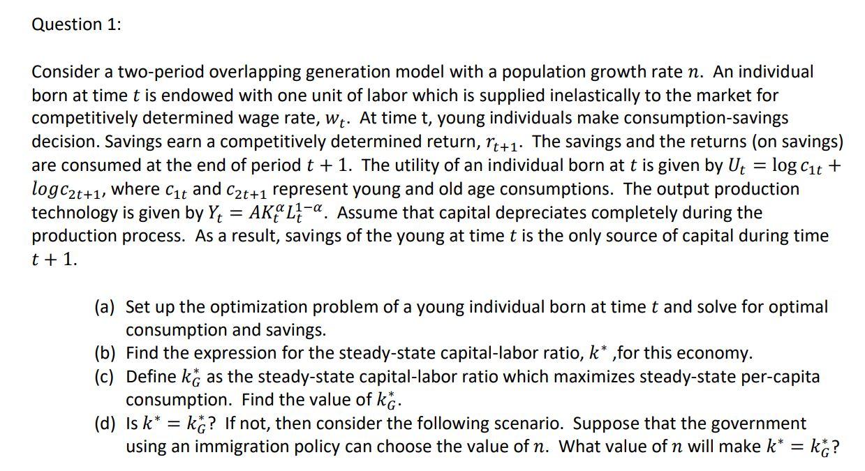 Solved Consider a two-period overlapping generation model | Chegg.com