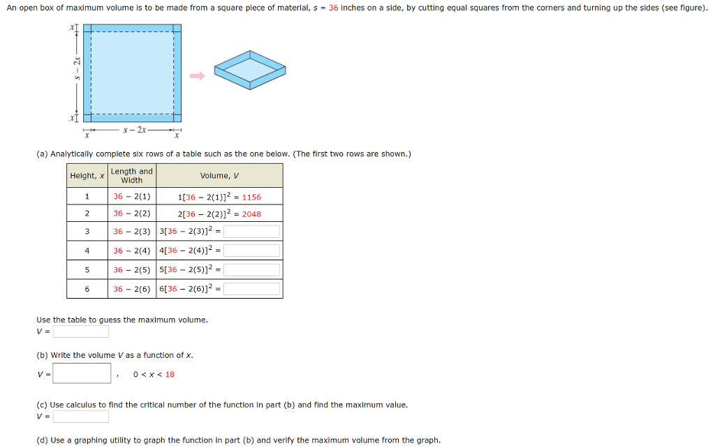 Solved An open box of maximum volume is to be made from a | Chegg.com