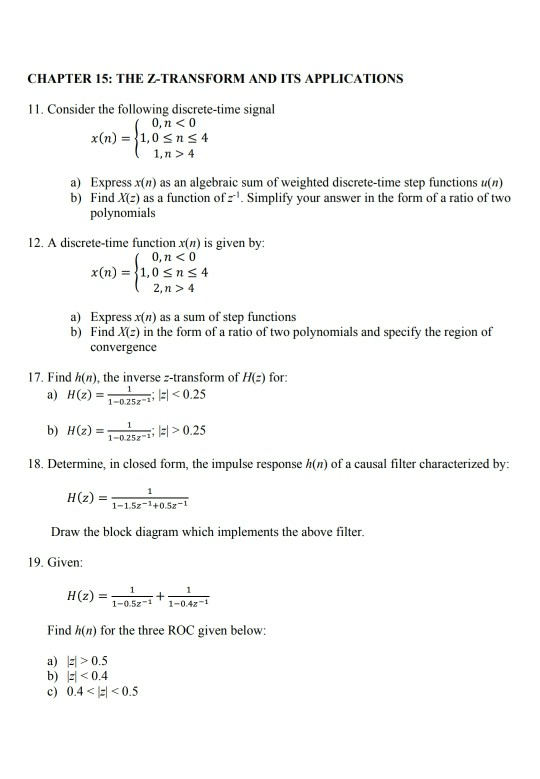 CHAPTER 15: THE Z-TRANSFORM AND ITS APPLICATIONS 11. | Chegg.com