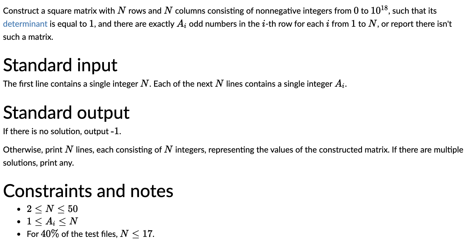 Solved Construct a square matrix with N rows and N columns | Chegg.com