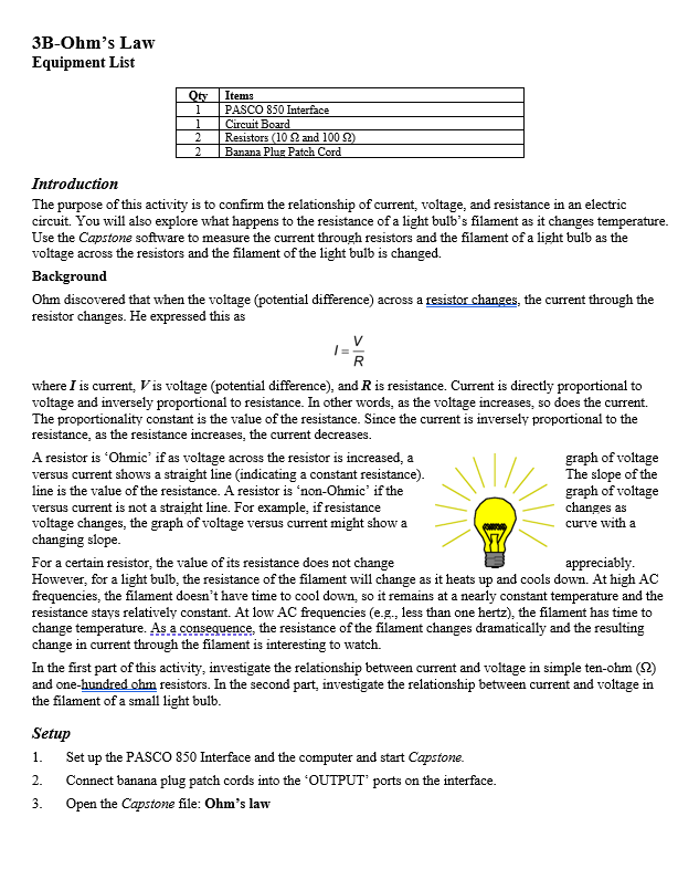 Solved 3-B Lab Report: Ohm's Law Name: Prediction What | Chegg.com