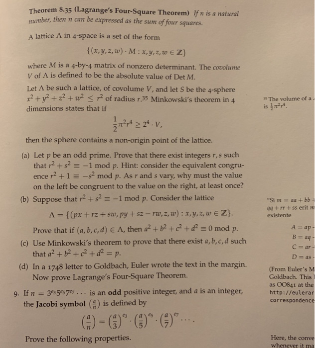 Solved Theorem 8.35 (Lagrange's Four-Square Theorem) Ifn is | Chegg.com