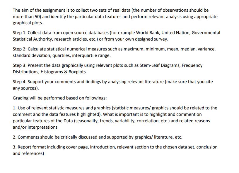 Solved The aim of the assignment is to collect two sets of | Chegg.com