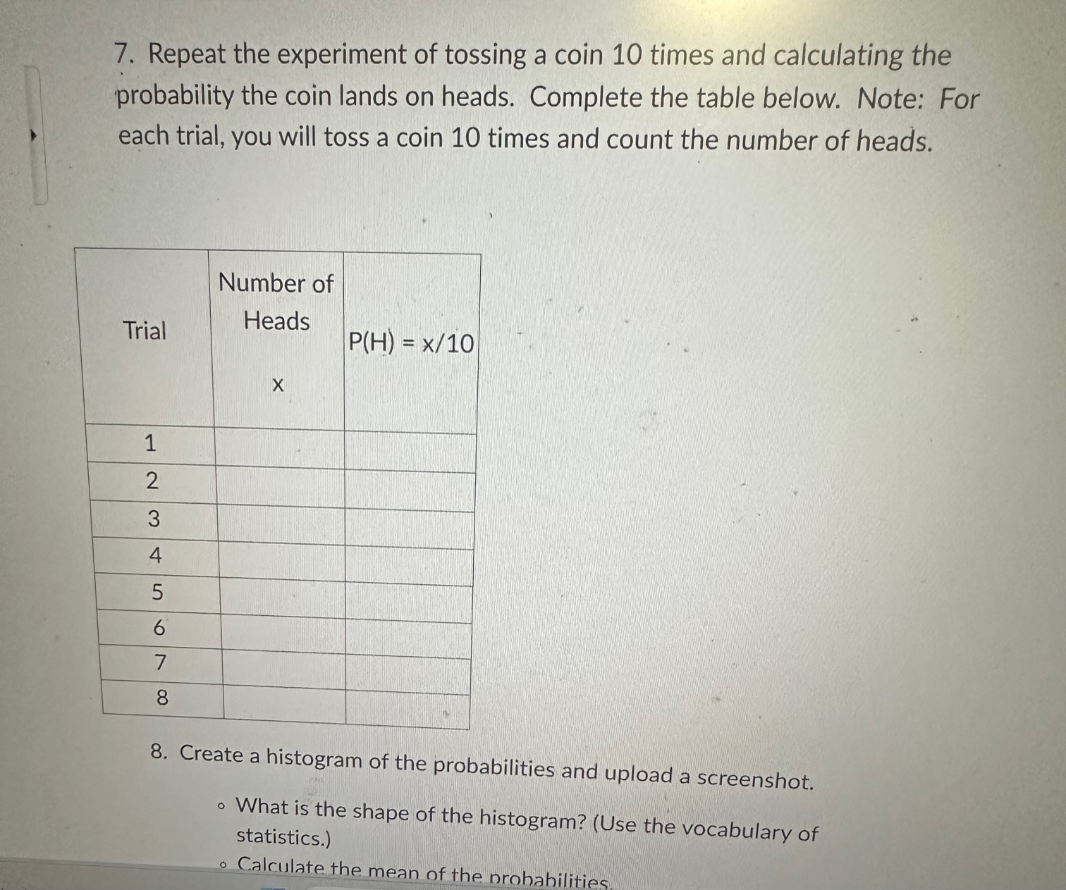 Solved 8. Create a histogram of the probabilities and upload | Chegg.com