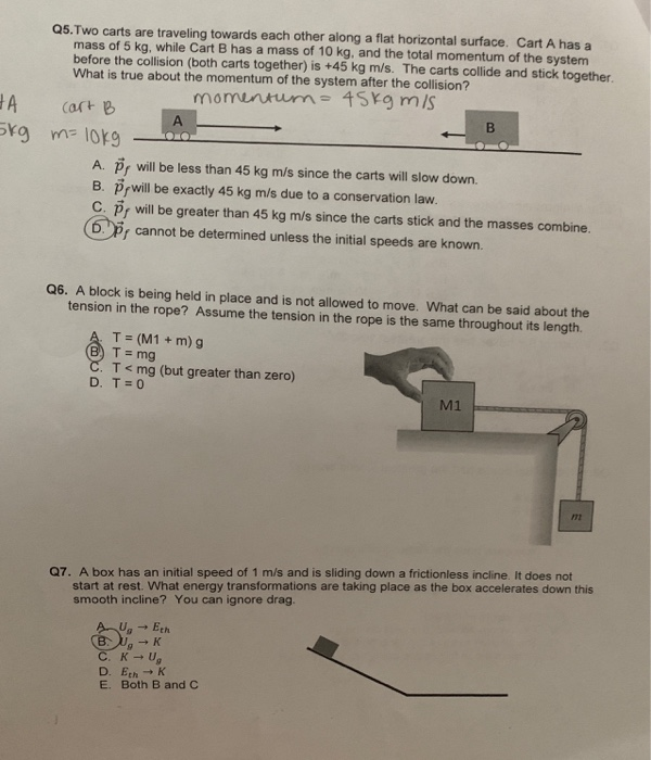 Solved Q5.Two carts are traveling towards each other along a | Chegg.com
