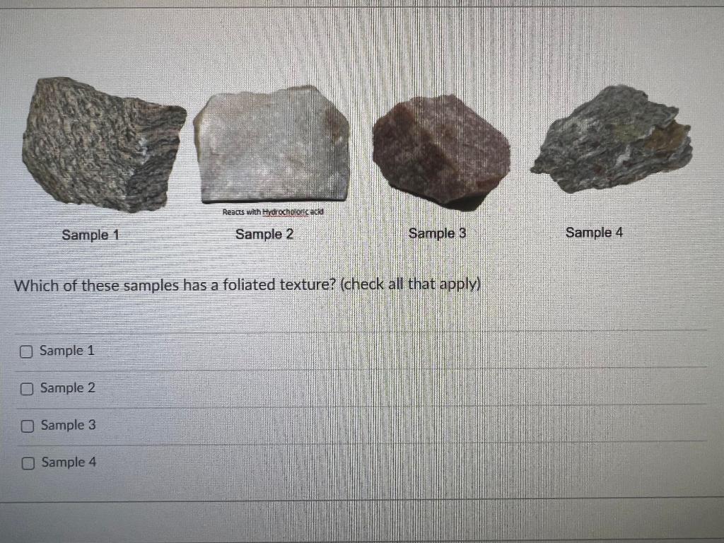 Solved Which of these samples has a foliated texture? (check | Chegg.com