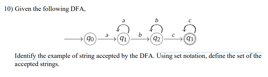 Solved 10) Given the following DFA, b ܘܰܪܘܺܝܘ (gu) 92 | Chegg.com