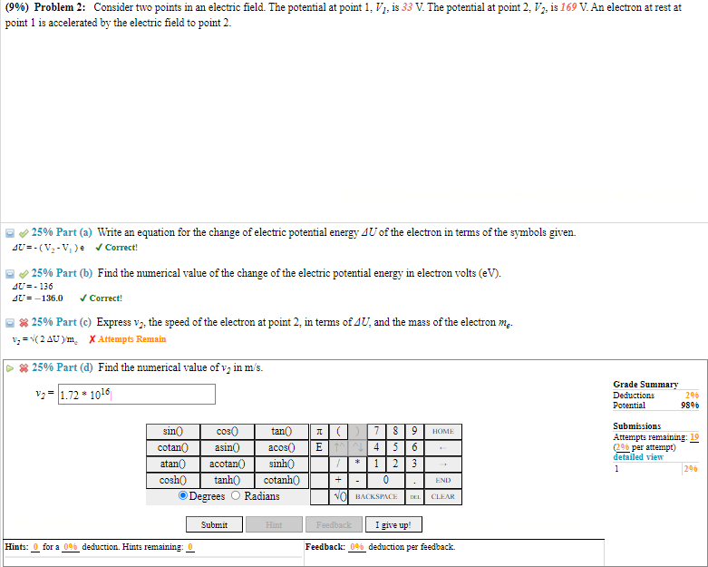 Solved (9\%) Problem 2: Consider two points in an electric | Chegg.com