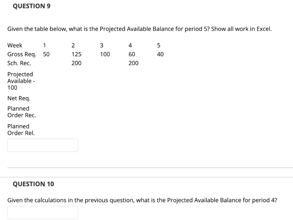 Solved QUESTION 9 Given the table below, what is the | Chegg.com
