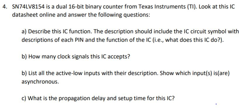 4. SN74LV8154 is a dual 16-bit binary counter from | Chegg.com