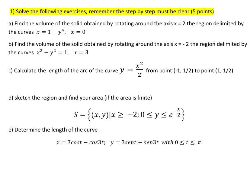 Solved 1) Solve the following exercises, remember the step | Chegg.com