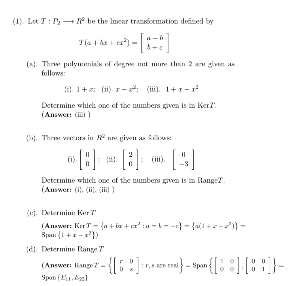 Solved (1). Let T:P2 + R2 be the linear transformation | Chegg.com