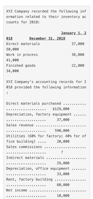 Solved XYZ Company recorded the following inf ormation | Chegg.com Solved XYZ Company recorded the following inf ormation | Chegg.com