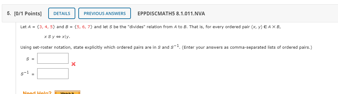 Solved 5. [0/1 Points) DETAILS PREVIOUS ANSWERS EPPDISCMATH5 | Chegg.com