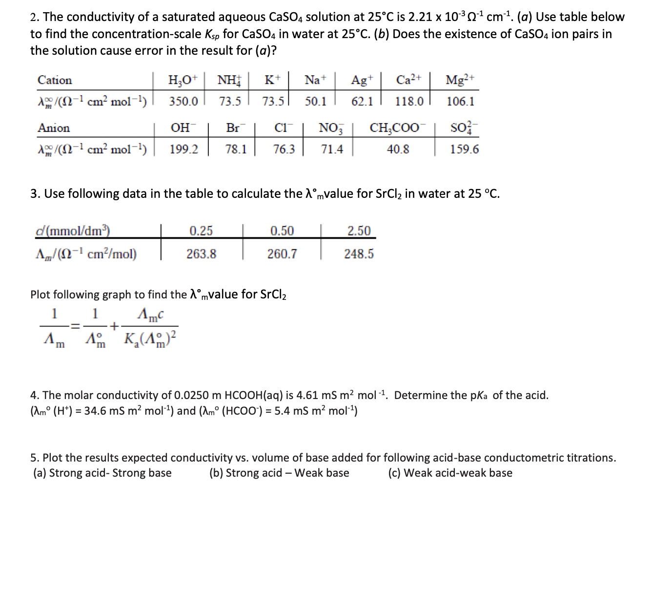 Solved 2. The conductivity of a saturated aqueous CaSO4 | Chegg.com