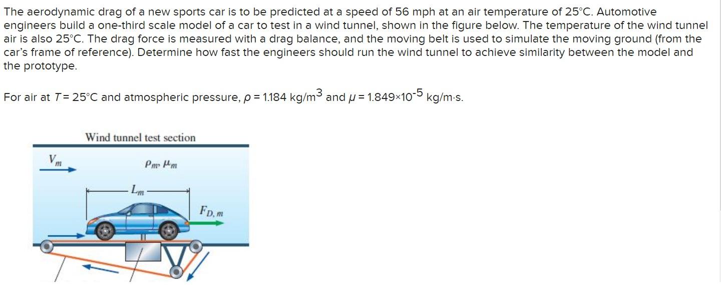 Solved The aerodynamic drag of a new sports car is to be | Chegg.com