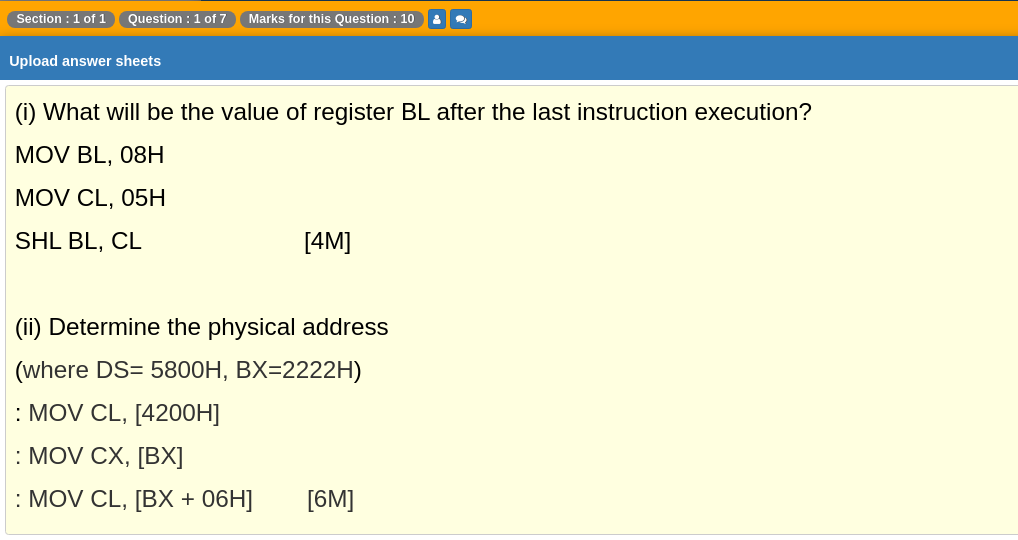 Solved Section : 1 of 1 Question : 1 of 7 Marks for this | Chegg.com