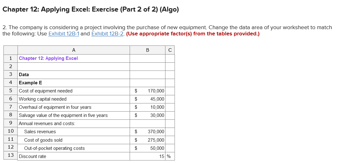 Solved Chapter 12: Applying Excel: Exercise (Part 2 of 2) | Chegg.com
