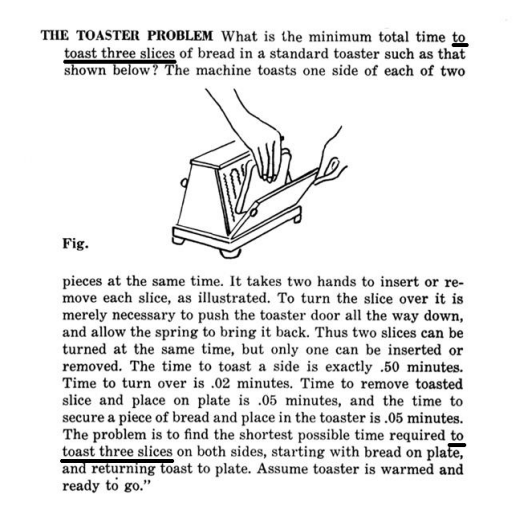 Solved THE TOASTER PROBLEM What is the minimum total time to | Chegg.com