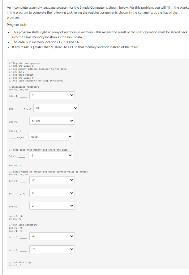 An incomplete assembly language program for the | Chegg.com