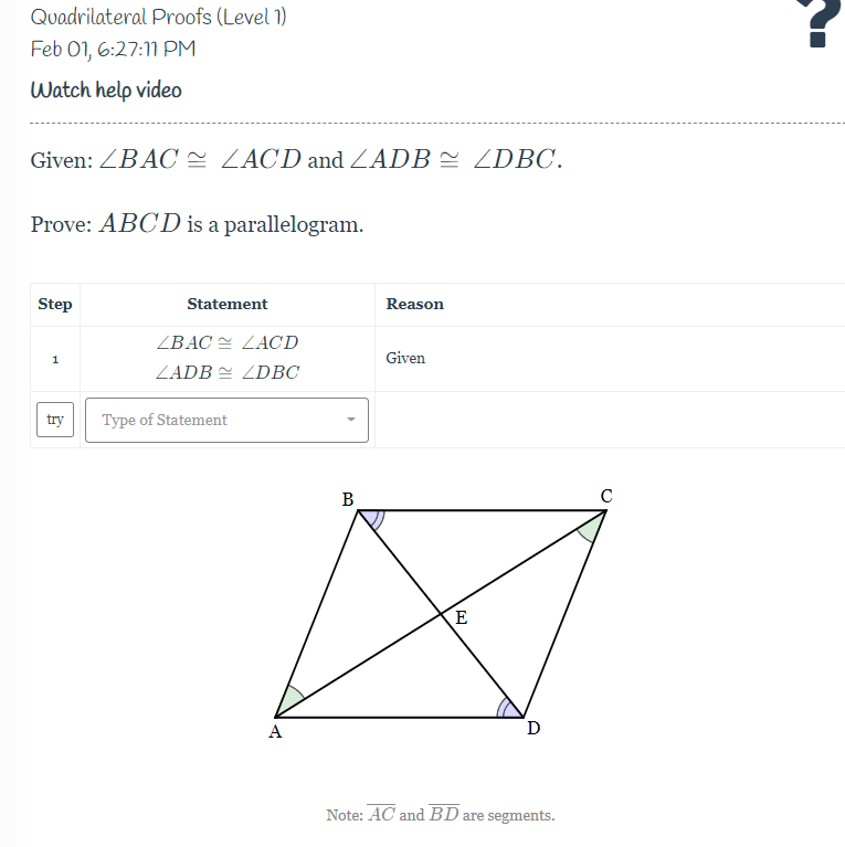 Solved Quadrilateral Proofs (Level 1) Feb 01, 6:27:11 PM | Chegg.com