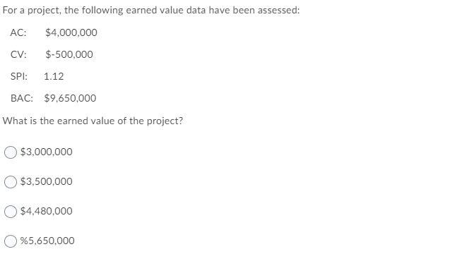 Solved For a project, the following earned value data have | Chegg.com