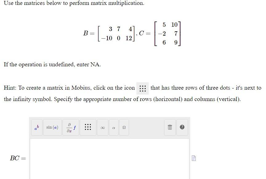 Solved Use the matrices below to perform matrix | Chegg.com