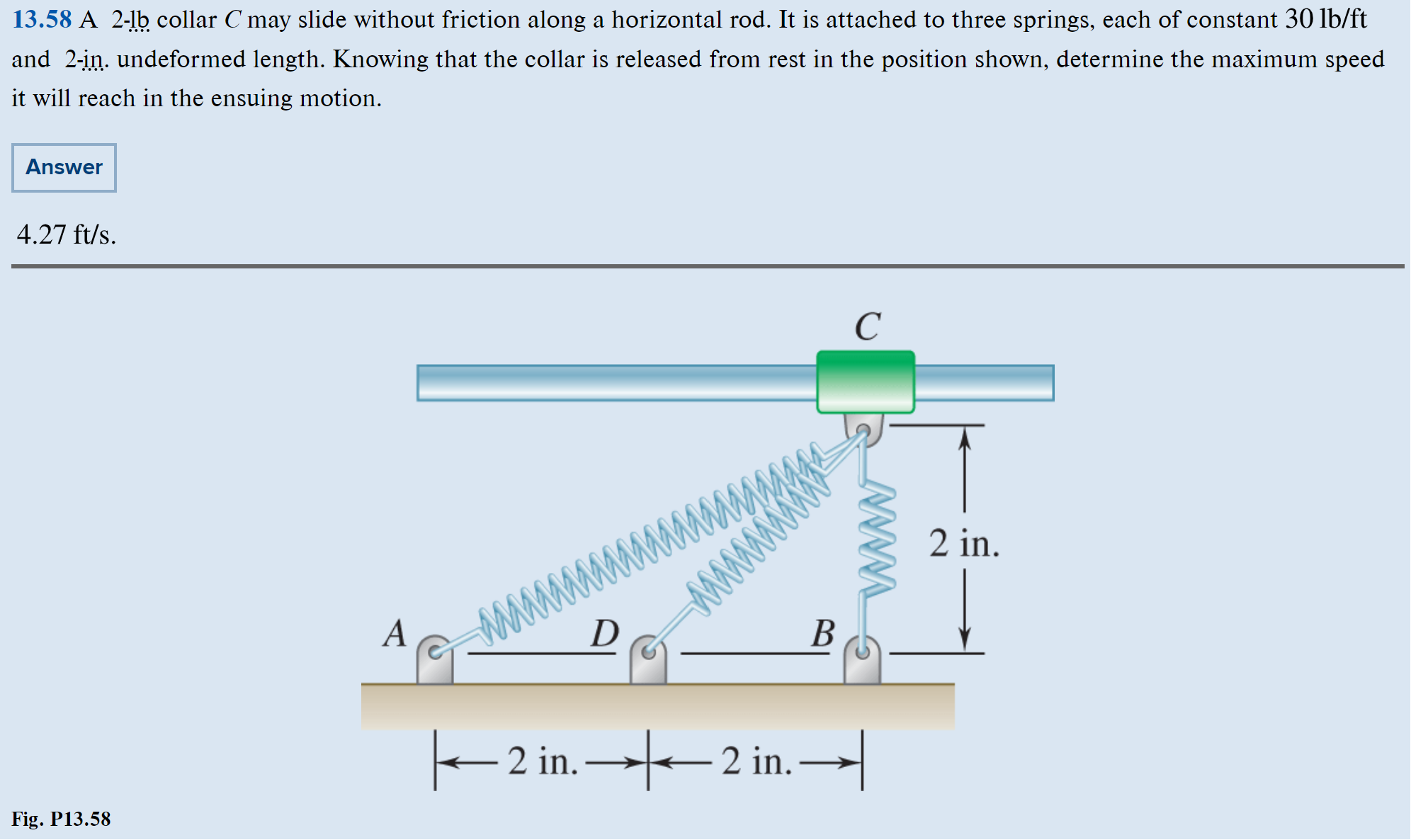 Solved 13.58 A 2-lb collar C may slide without friction | Chegg.com