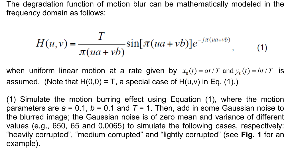 Please use following equation in a motion blurring | Chegg.com