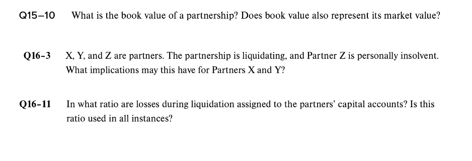 Solved Q15-10 What is the book value of a partnership? Does | Chegg.com